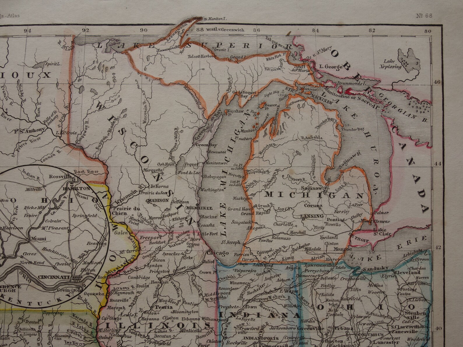 USA Old Map 1850 Hand Colored Antique Print of Michigan Ohio Tennessee ...