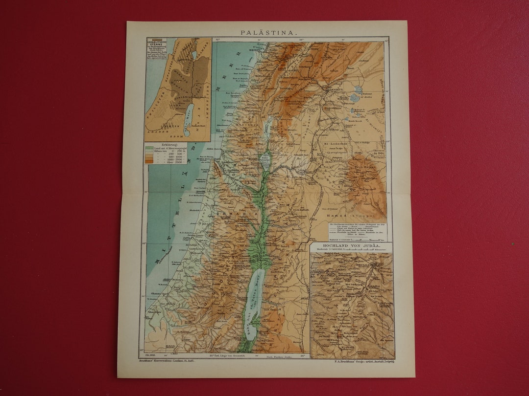 PALESTINE Old Map Original Vintage 1908 Print/poster of Palestine ...
