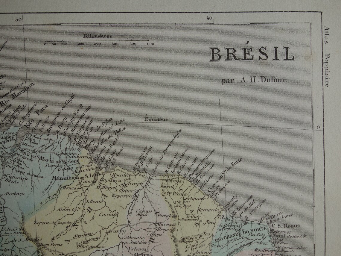 BRAZIL Old Map of Brazil 1858 Original Antique French Hand - Etsy