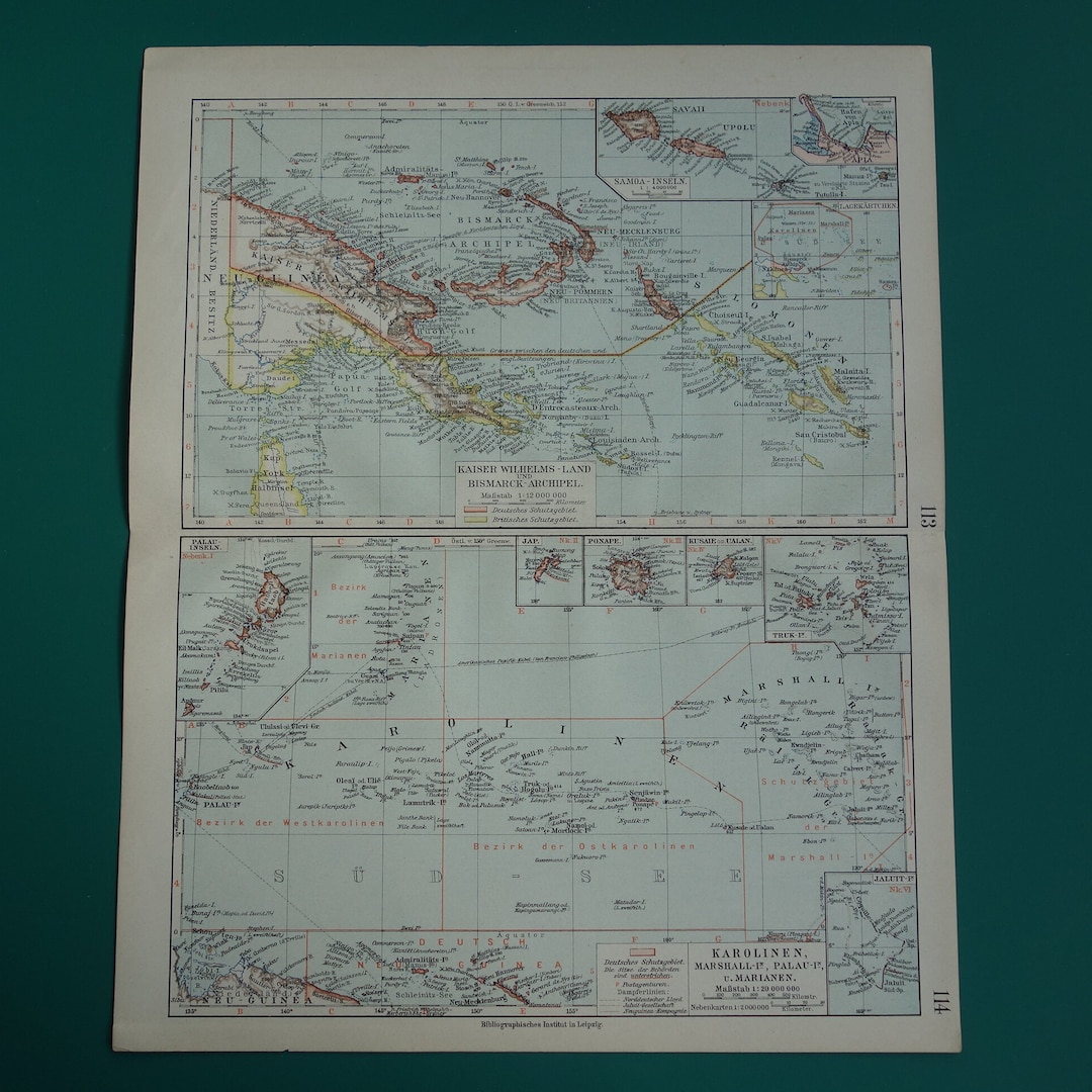 CAROLINE ISLANDS Map 1905 Old Antique Print of Pacific Marshall Palau ...
