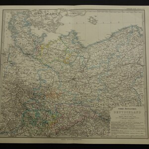 1875 Old Map of Germany Original Large Antique Hand-colored Poster ...