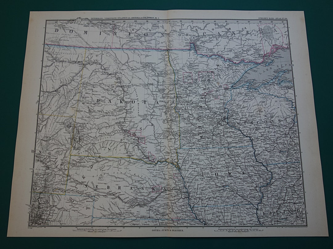 IOWA MINNESOTA Old Map of the USA 1884 Original Hand-colored Antique ...