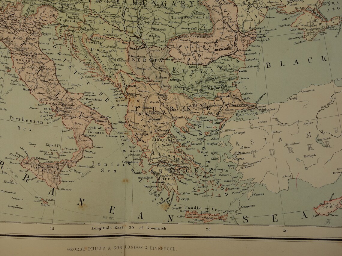 EUROPE large antique map 1890 original vintage poster print of | Etsy