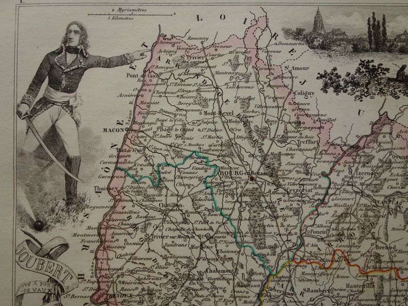 1851 Antique Map of Ain Departemnt France - Beautiful Old Hand Colored ...