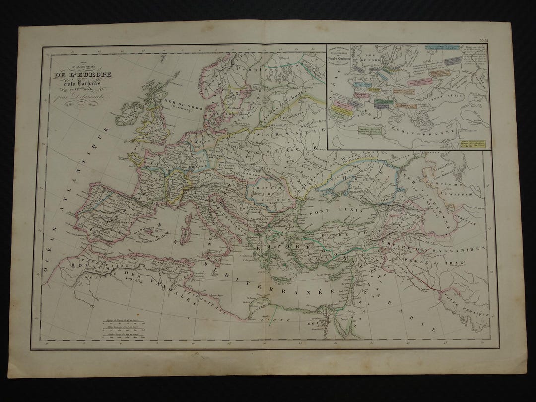 EUROPE History Map 1859 Original Antique Poster Map of Barbarian ...