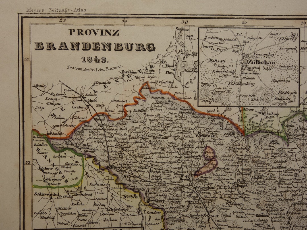GERMANY Old Map of Brandenburg Province 1849 Original Antique Print ...