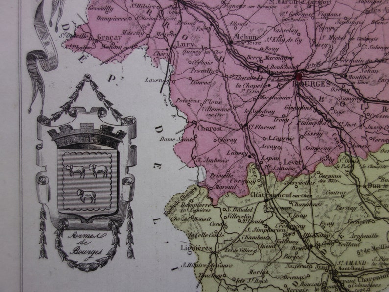 CHER Old Map of Cher Department France 1874 Original Antique - Etsy