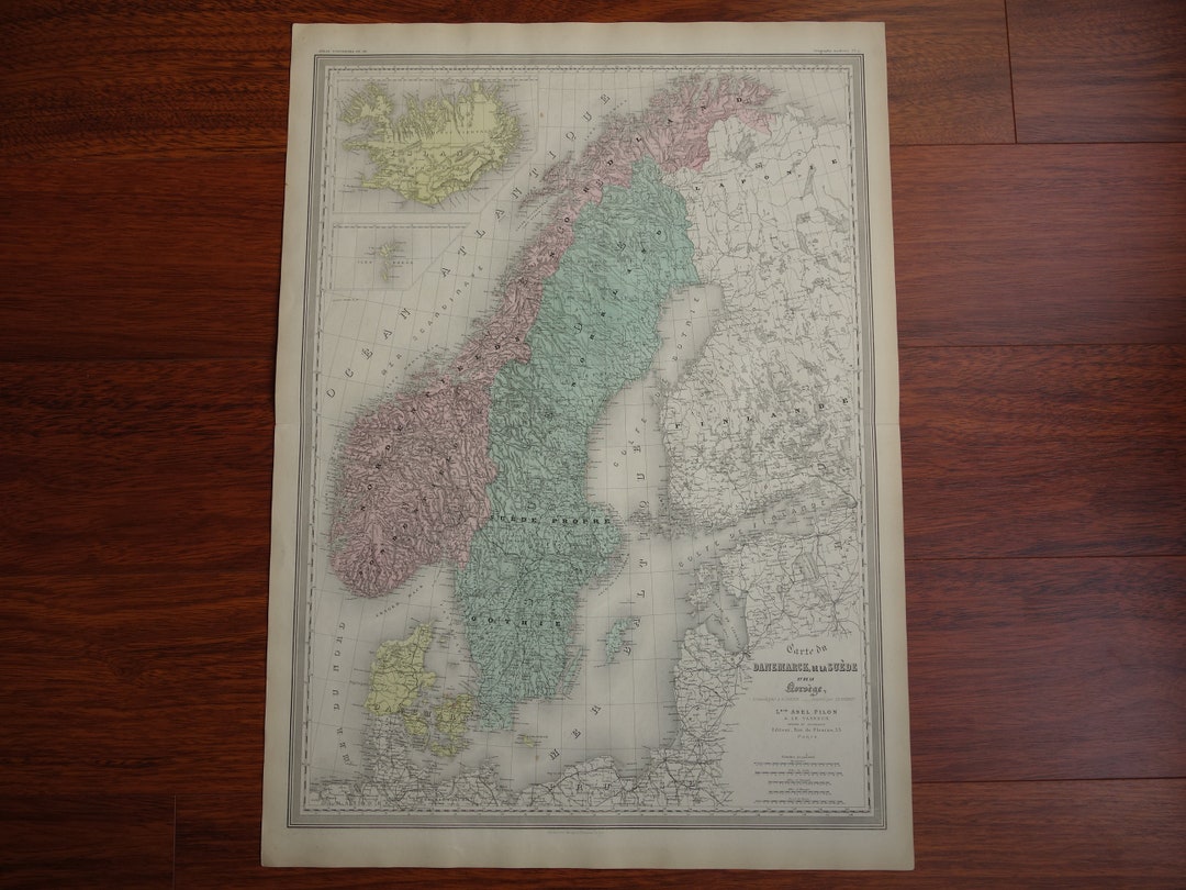 NORWAY Old Map LARGE Original Antique Maps About Sweden and Norway 1880 ...