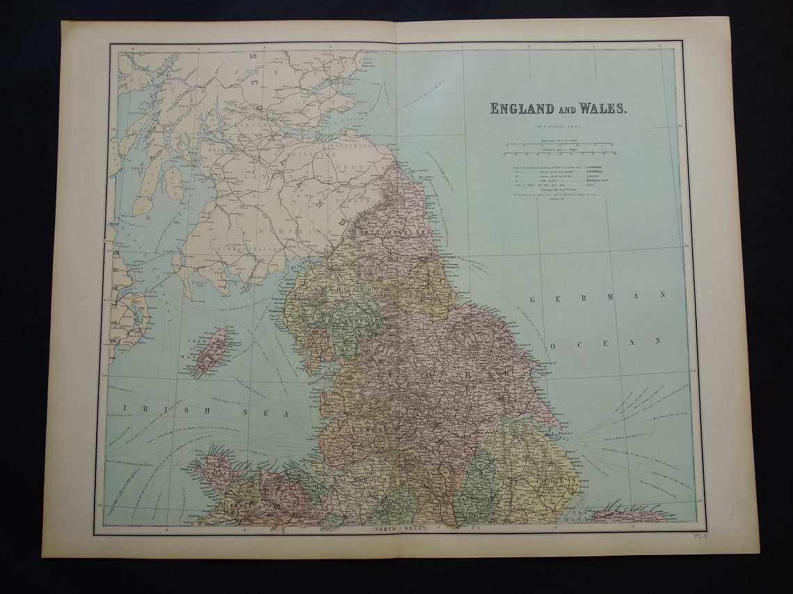 ENGLAND Old Map of Britain 1877 LARGE Original Antique Maps About ...
