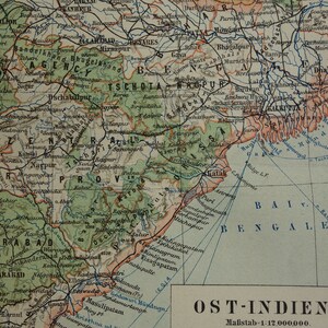 Vintage Map of India 1905 Detailed Original Antique Print Indian ...