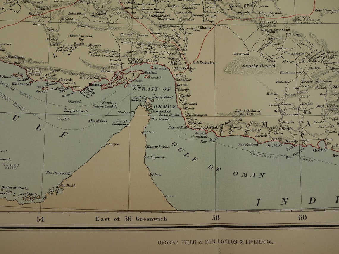 PERSIA Old Map of Persia LARGE 1890 Original Antique Poster of Iran ...