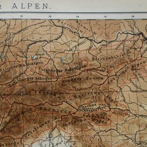 ALPS Old Height Map of Austria Switzerland 1901 Antique Print of ...