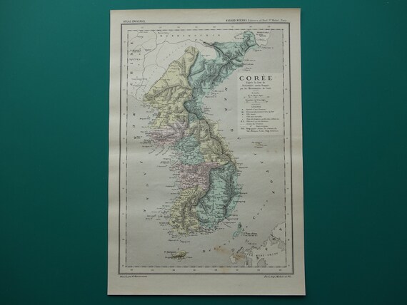 KOREA Old Map of Korea in 1896 Original Antique Hand Colored - Etsy