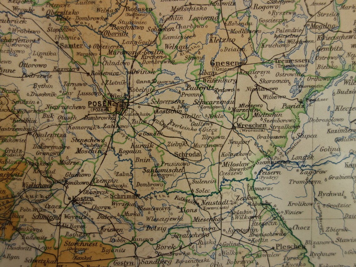 POZNAN Old map of Posen Germany province 1905 original antique | Etsy