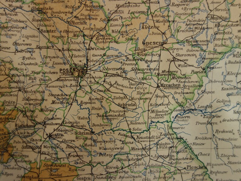 POZNAN Old map of Posen Germany province 1905 original antique | Etsy