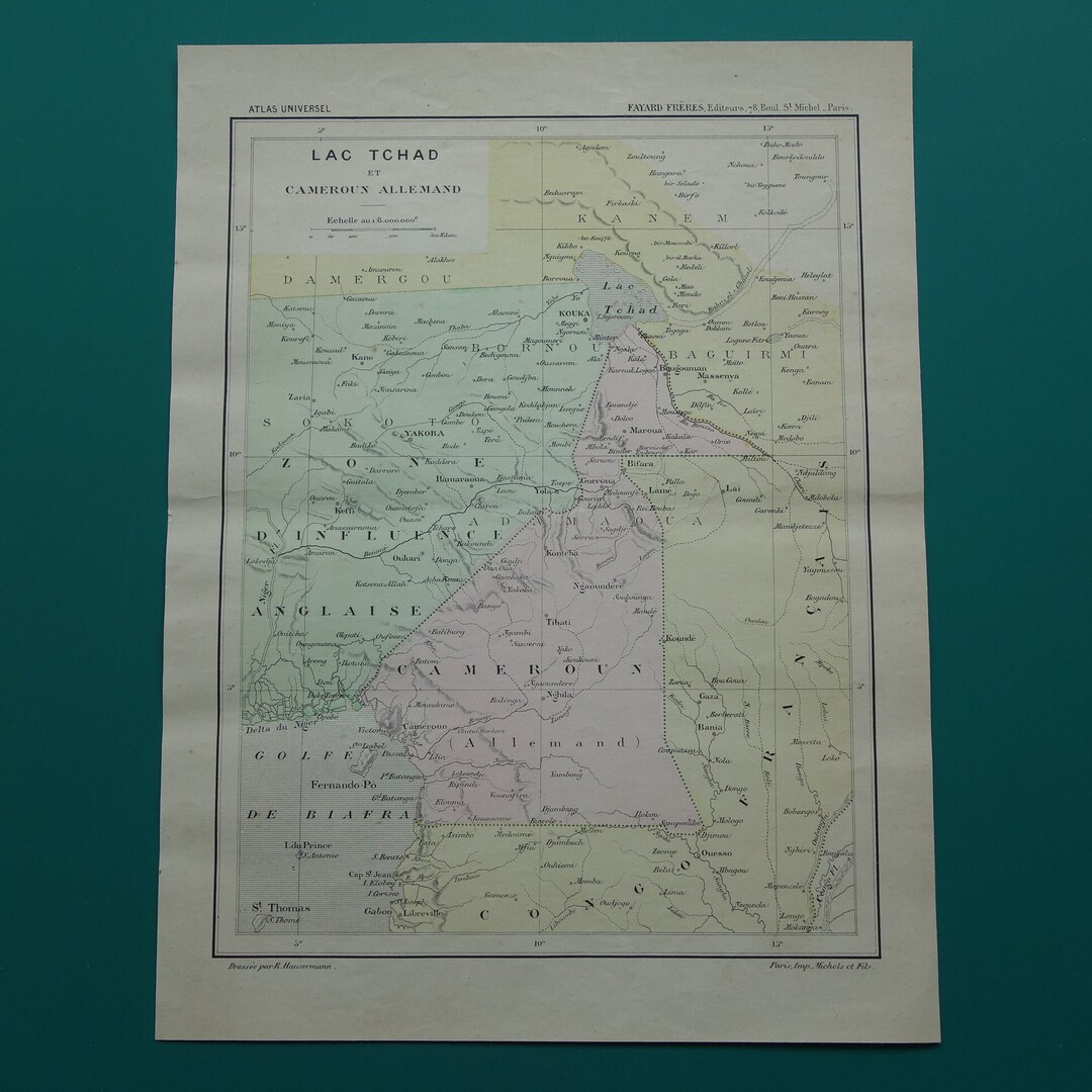 German CAMEROON Map 1896 Original Antique Print of Lake Chad Douala ...