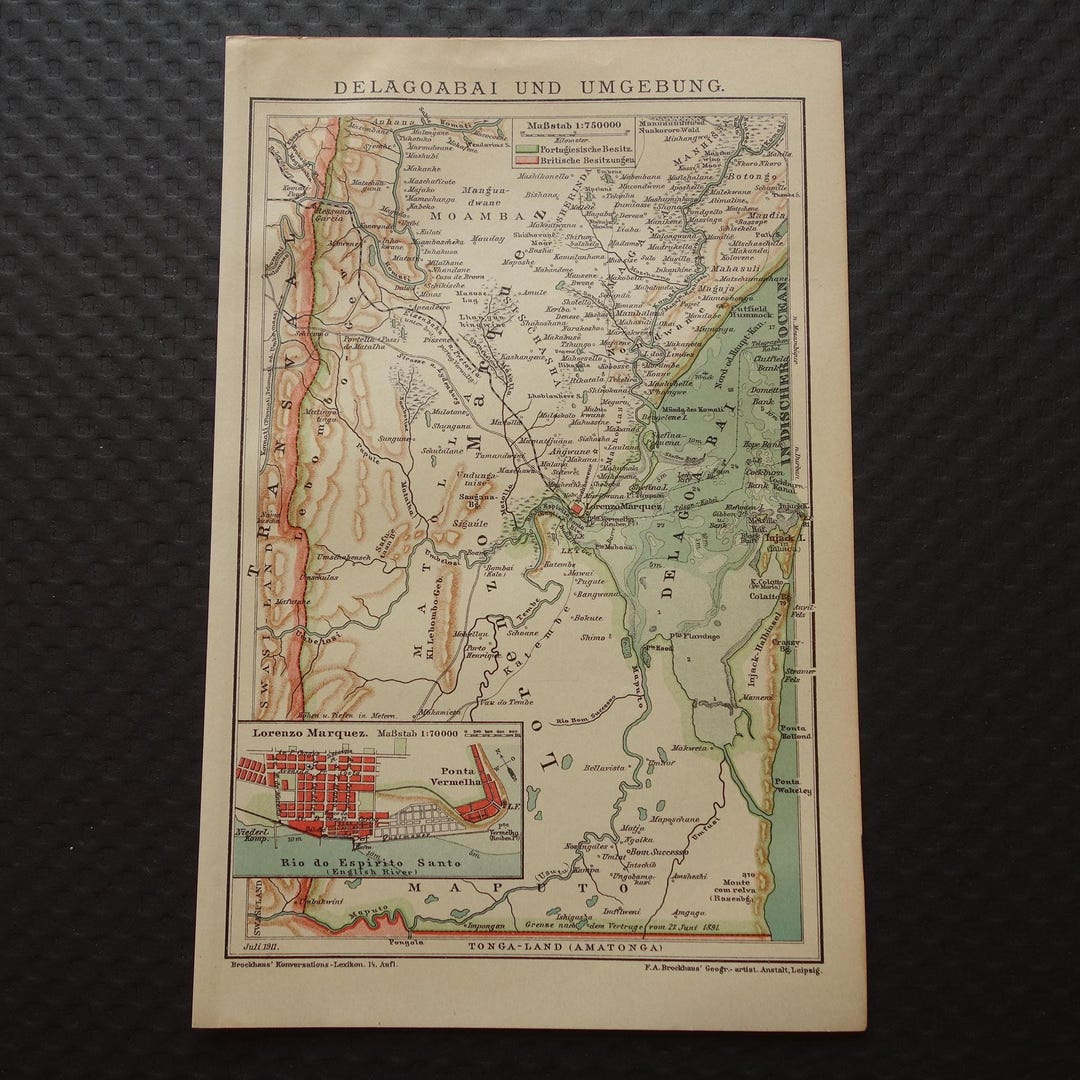 MAPUTO Old Map of Mozambique 1911 Original Antique City Plan About ...