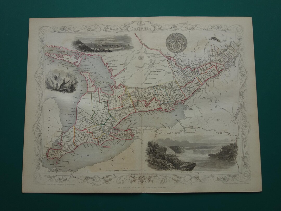 1851 CANADA Antique Map of West Canada Original John Tallis Maps ...