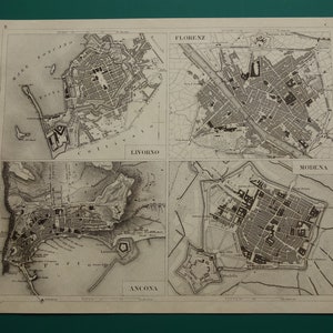 FLORENCE Old Map of Ancona Modena Livorno and Florence Original 170 ...
