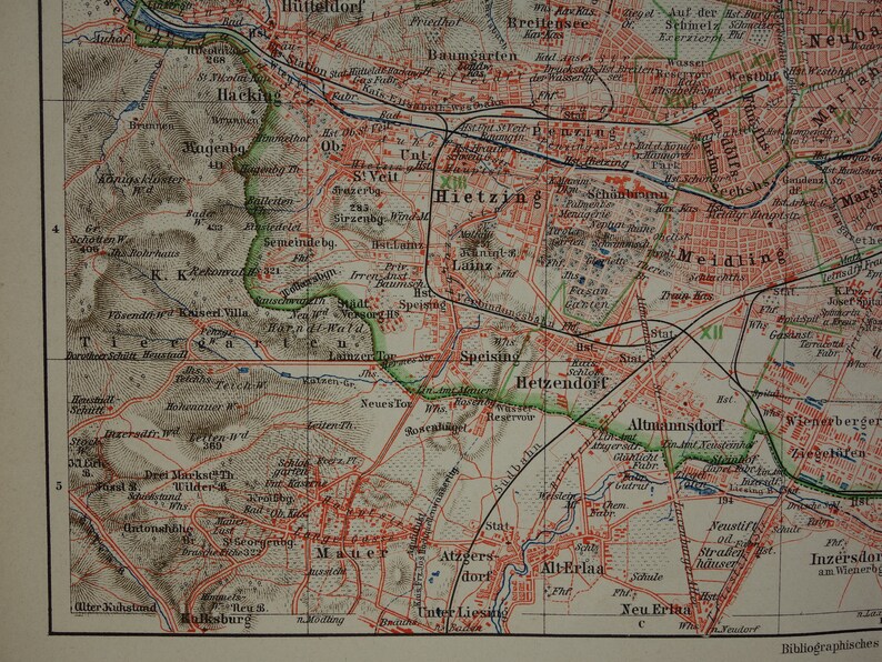 VIENNA Old Map of Vienna City Plan 1905 Original Antique Detailed Print ...