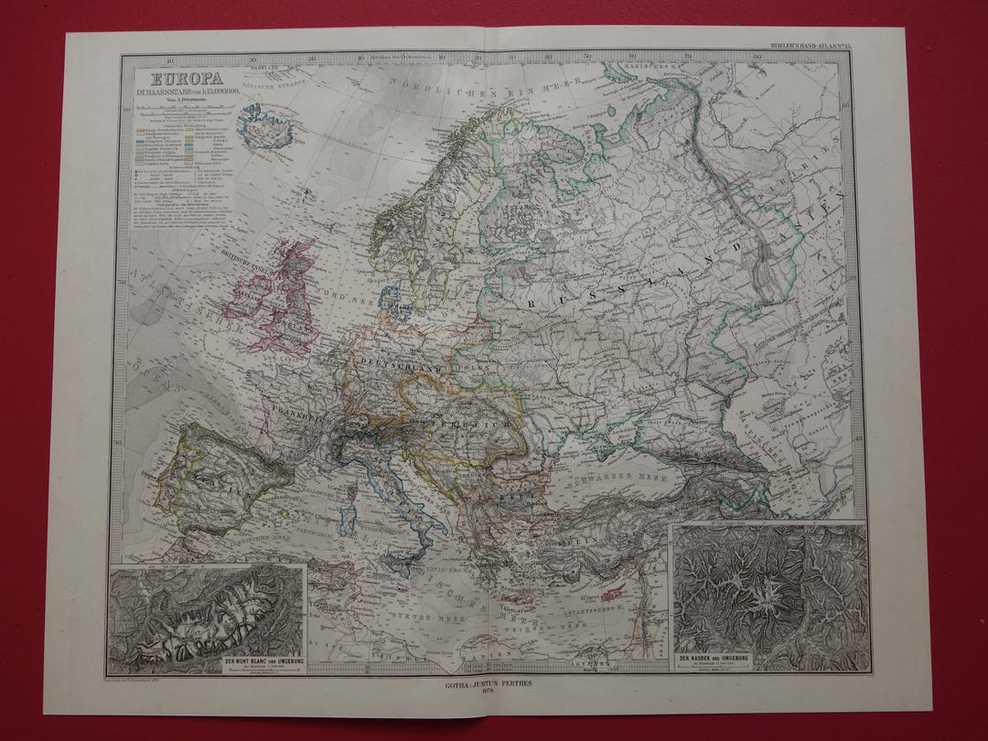 EUROPE Old Map of Europe 1879 Beautiful Large Antique Hand-colored ...