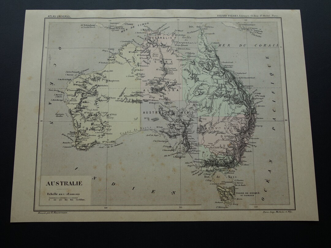 AUSTRALIA Old Map of Australia 1896 Antique Hand Colored French Print ...