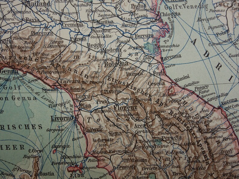 ITALY Old Map of Italy 1913 Detailed Original Vintage Print - Antique ...