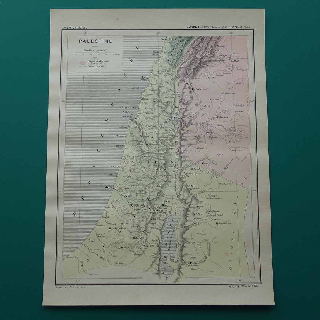PALESTINE Old Map of Palestina in 1896 Original Antique Print - Etsy India