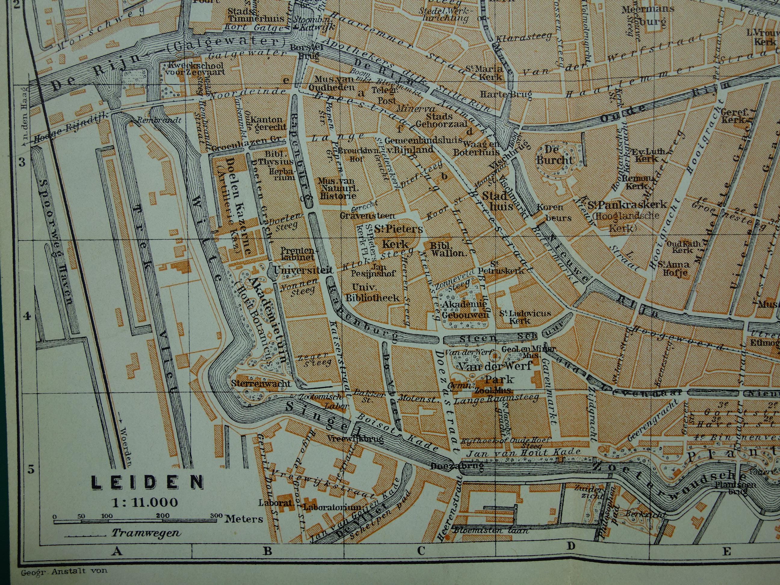 LEIDEN Old Map of Leiden 1910 Original Antique Map About Leiden Zuid ...