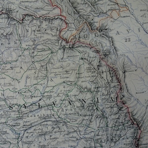 HUNGARY ROMANIA Large Antique Map 1878 Original Old English Poster of ...