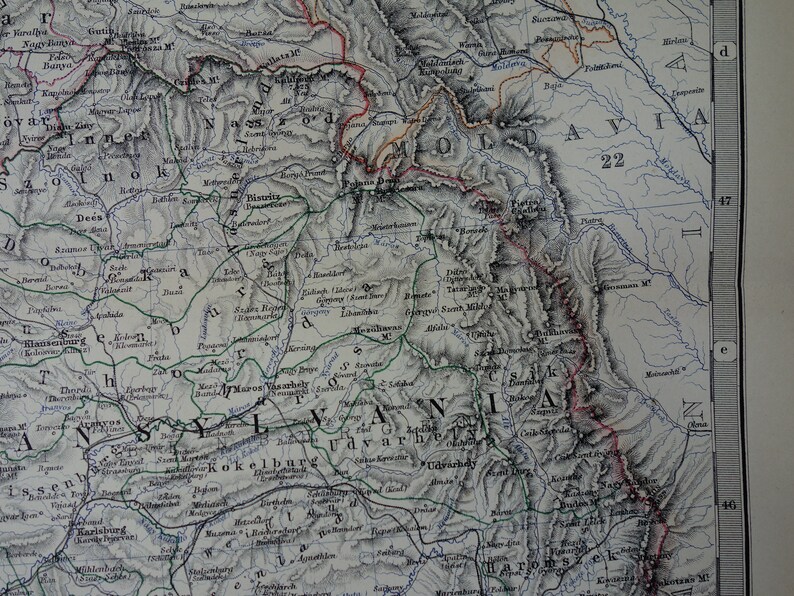 HUNGARY ROMANIA Large Antique Map 1878 Original Old English | Etsy