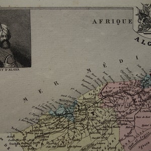 1870 Old Map of Algeria Genuine Antique Hand-colored Engraving Algeria ...