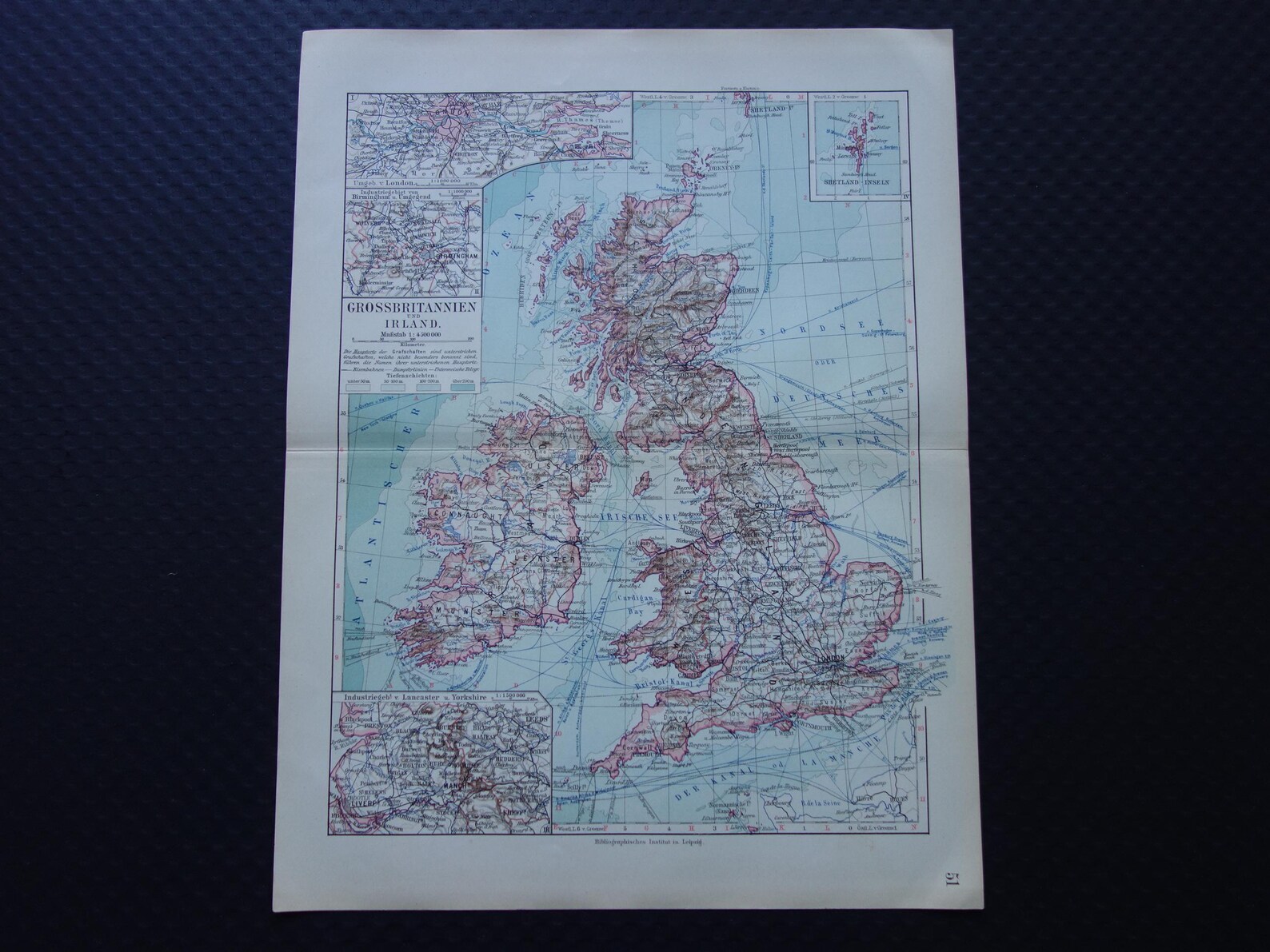 BRITISH ISLES Map 1913 Detailed Old Vintage Print of Great Britain and ...