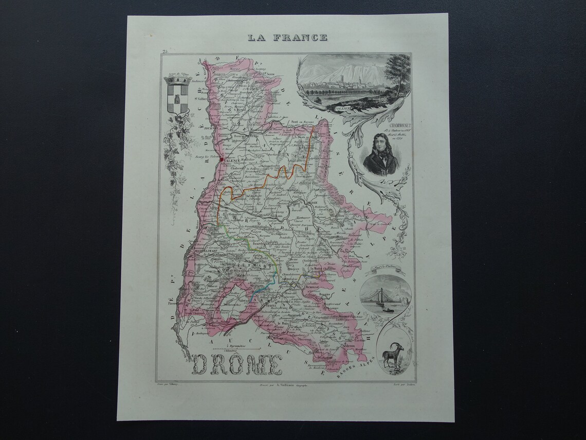 Drôme Old Map of Drome Department France 1851 Beautiful - Etsy