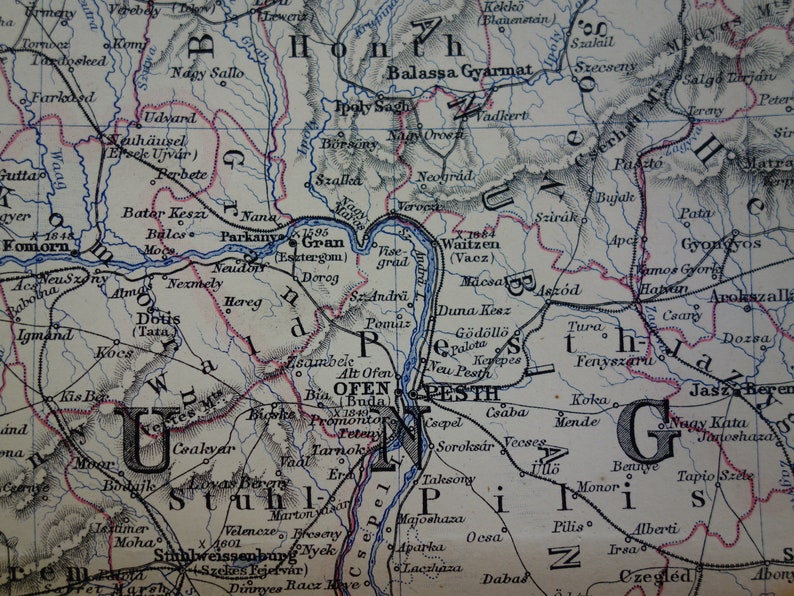 HUNGARY ROMANIA Large Antique Map 1878 Original Old English | Etsy