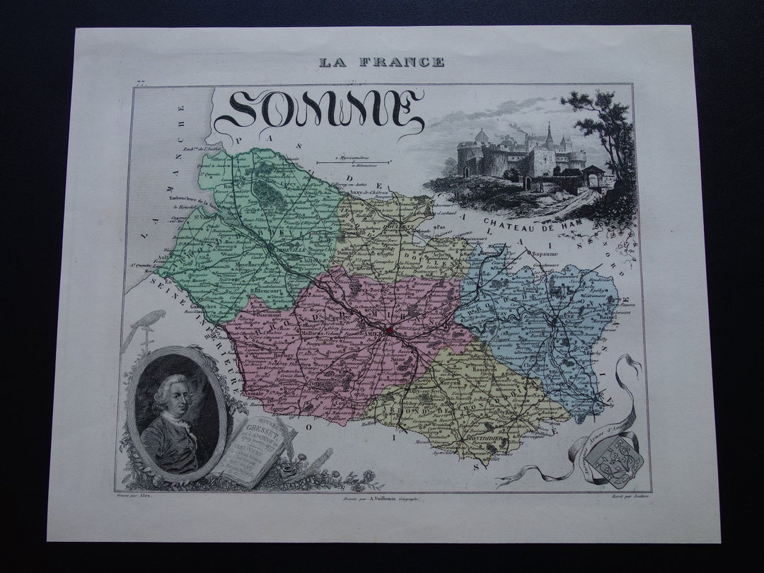 Old Map of SOMME France 1872 Original Antique Print Amiens Abbeville ...
