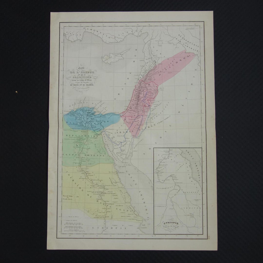 EGYPT PALESTINE Map of David and Solomon Kingdom Time of Moses 1859 ...