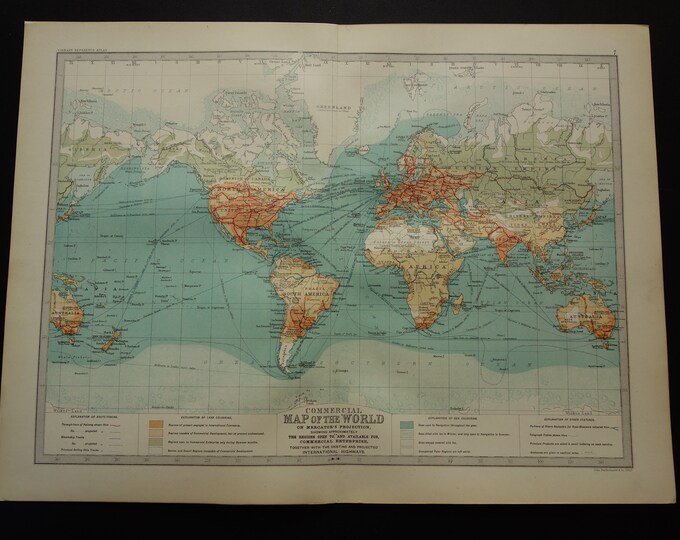 Old WORLD Map 1890 Original Large Antique Commercial Map of Commerce ...