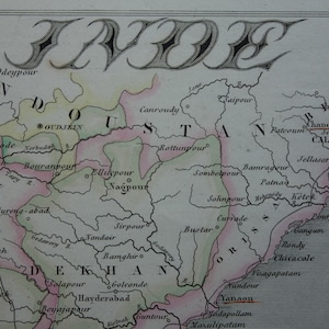 INDIA Old Map of French India 1856 Original Antique Hand-colored Maps Pondicherry Mahé Karikal ...