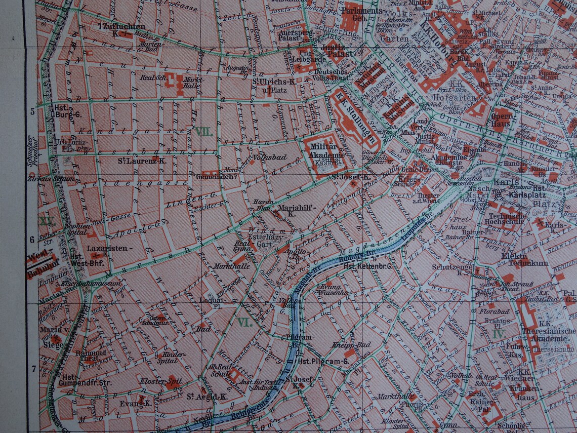 VIENNA Old Map of Vienna City Plan - 1913 Original Antique Detailed ...