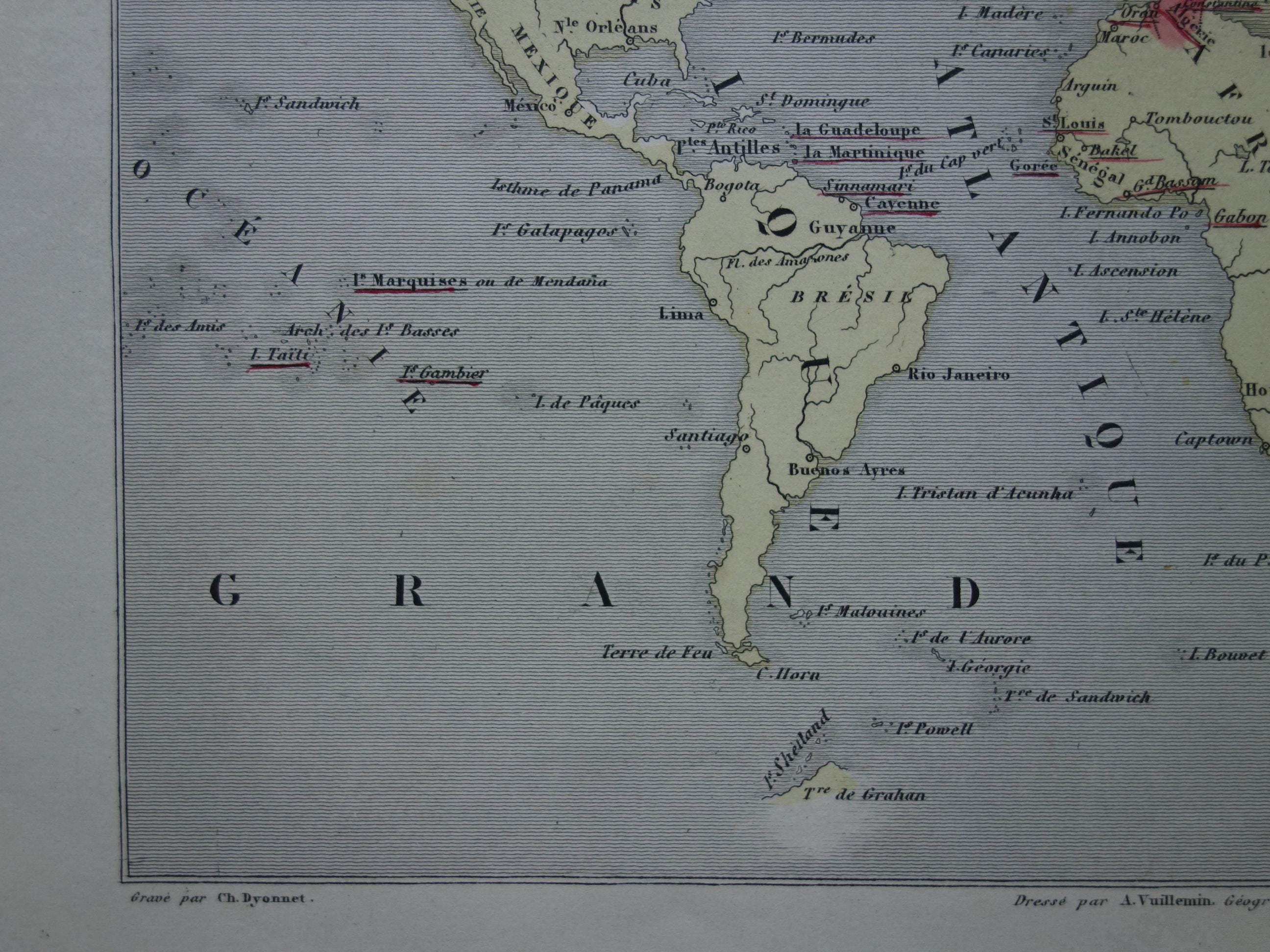 1870 Old World Map of French Colonies - Original Hand-colored Antique ...