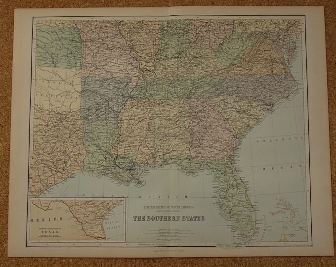 1890 USA Old Map LARGE Original Antique Poster/print Vintage Maps About ...