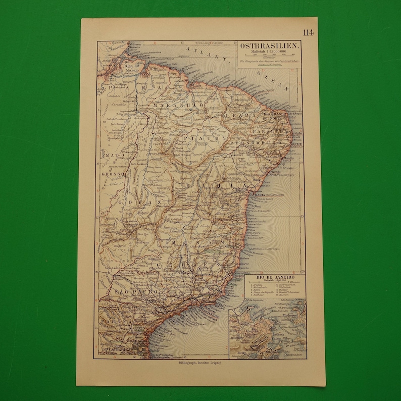 100 Years Old Map of Eastern Brazil Small Vintage Maps of - Etsy