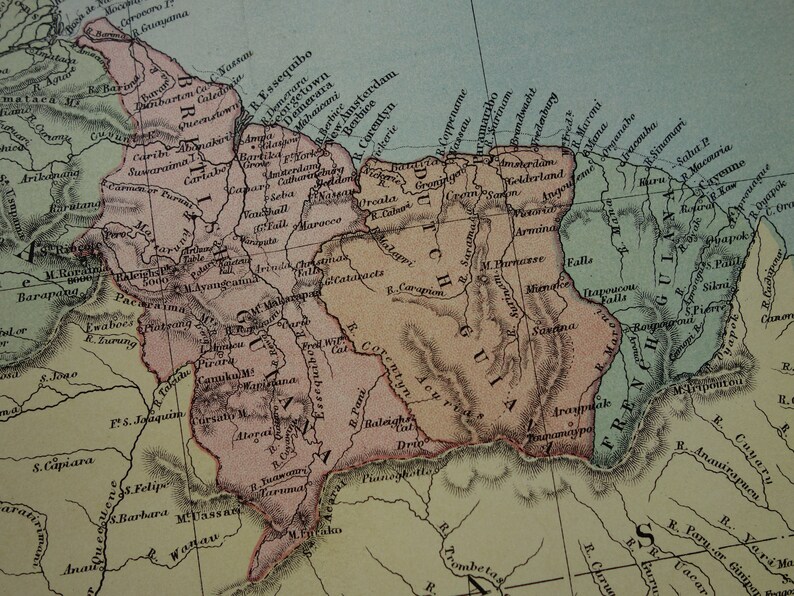 Large Antique SOUTH AMERICA Map 1878 Original Old English - Etsy