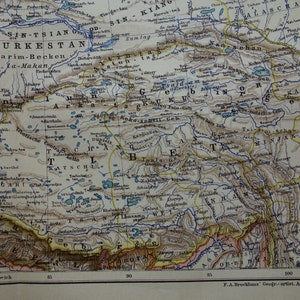 TIBET Old Map of Kashmir Central Asia 1901 Antique German Print Poster ...