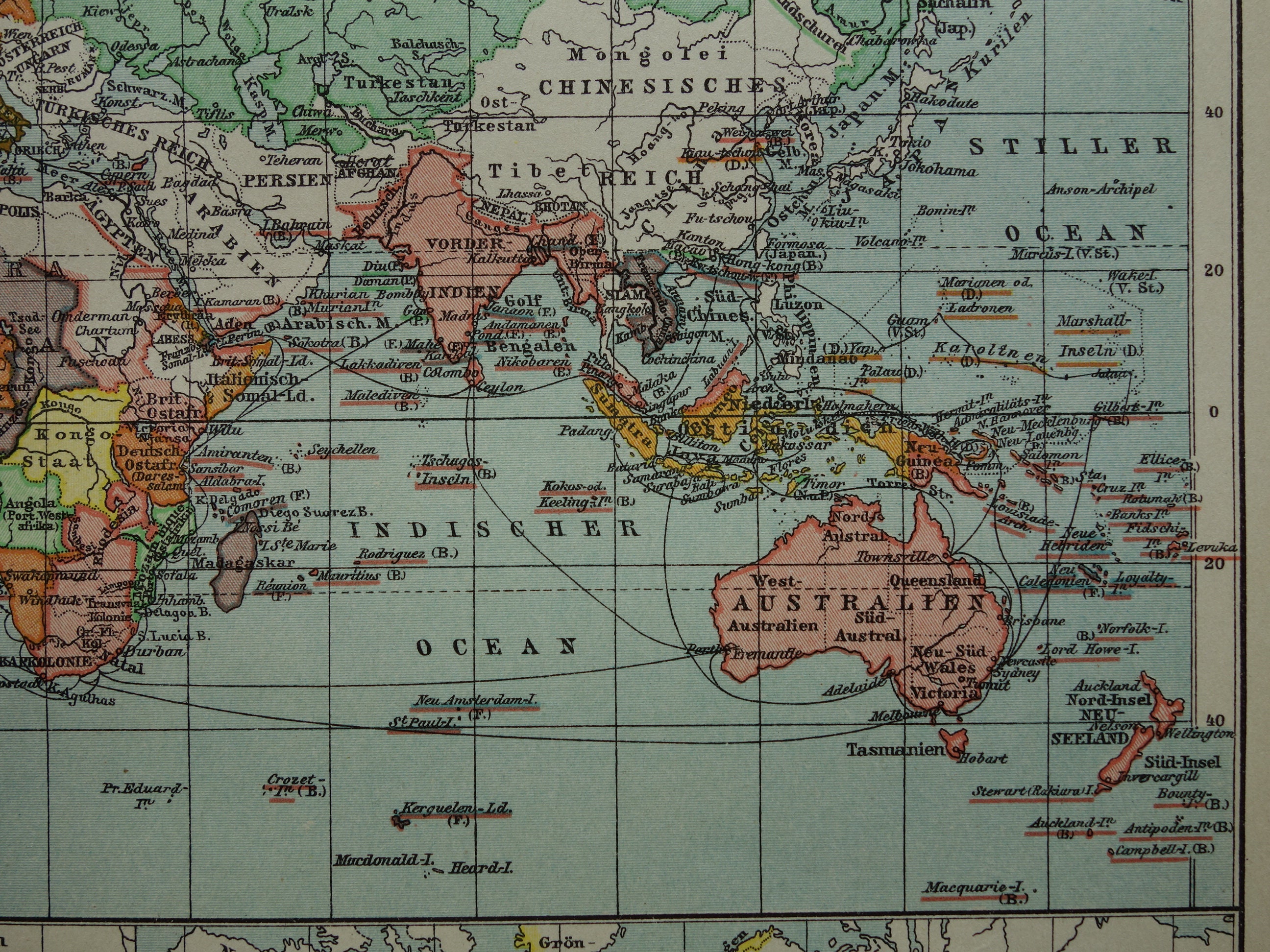 WORLDMAP Old Map of the World 1908 Lovely Antique German Colonial Map ...