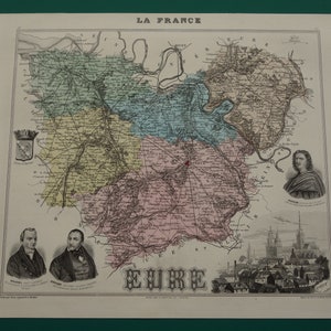 EURE Old Map of Eure Department France 1882 Original Antique Hand ...