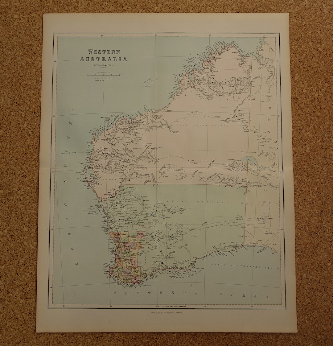 Western Australia Old Map LARGE Original 1890 Antique Maps About Perth ...