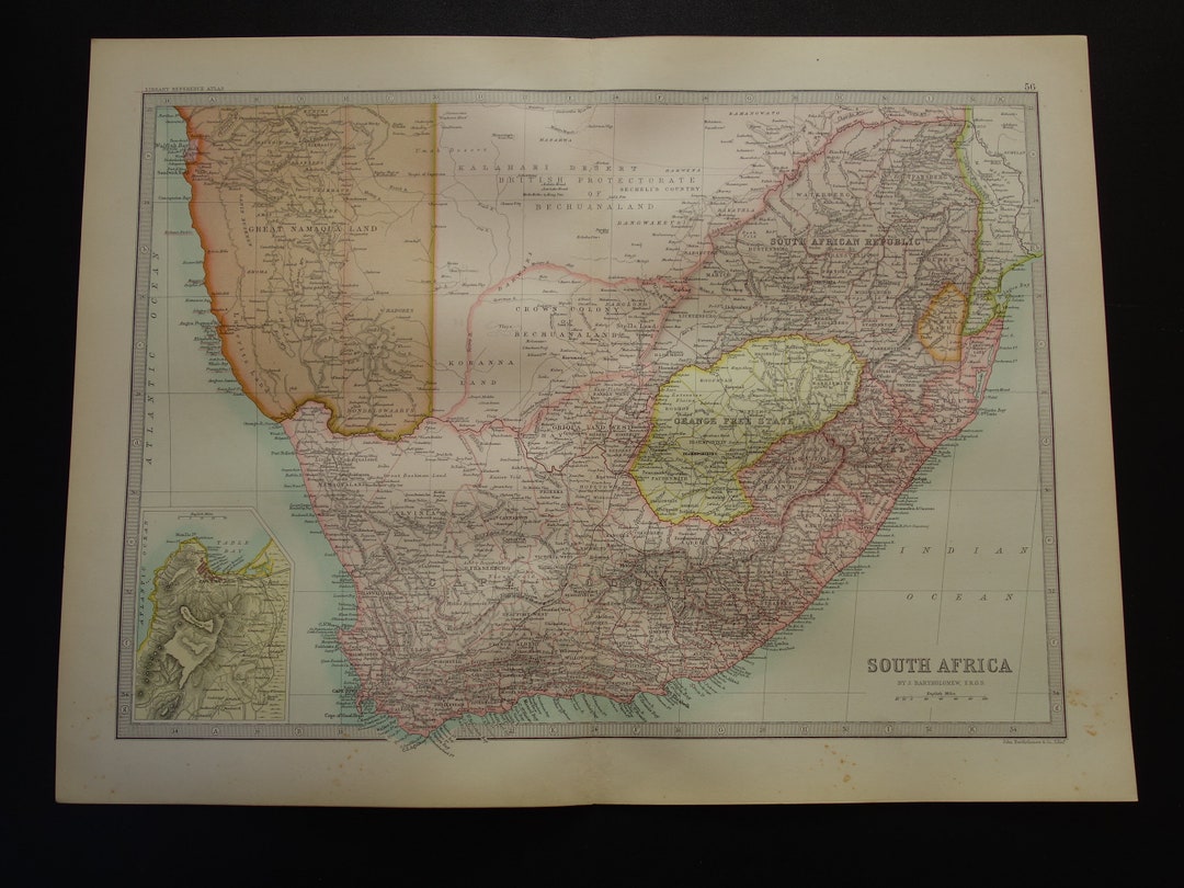 SOUTH AFRICA Map 1890 Original Large Old Print of Orange Free State SA ...