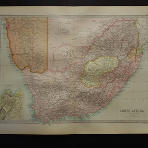 SOUTH AFRICA Map 1890 Original Large Old Print of Orange Free State SA ...